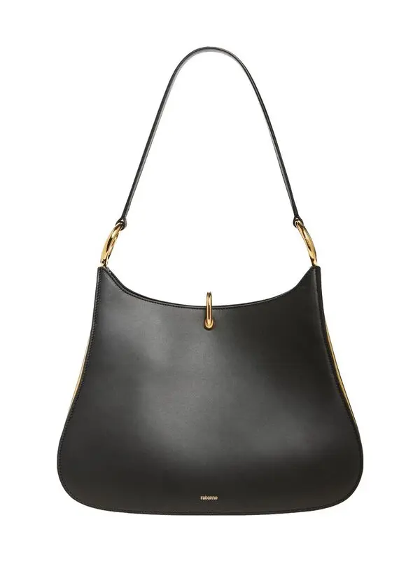 Rabanne Ring Leather Hobo Shoulder Bag - Black/gold