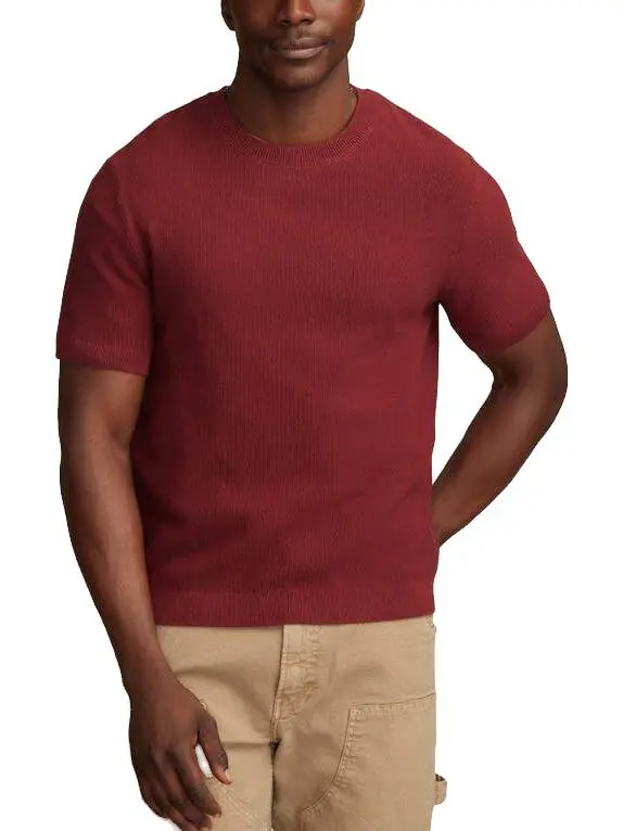 Lucky Brand Ribbed Short Sleeve Sweater - Syrah