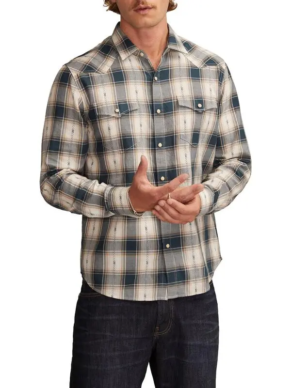 Lucky Brand Dobby Plaid Western Shirt - Navy Multi