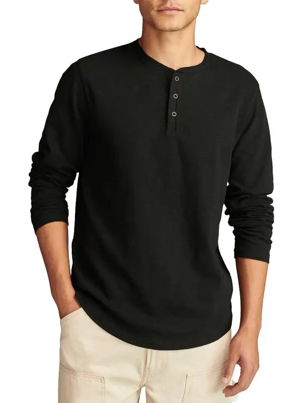 Lucky Brand Weekend Long Sleeve Slubbed Henley - Jet Black