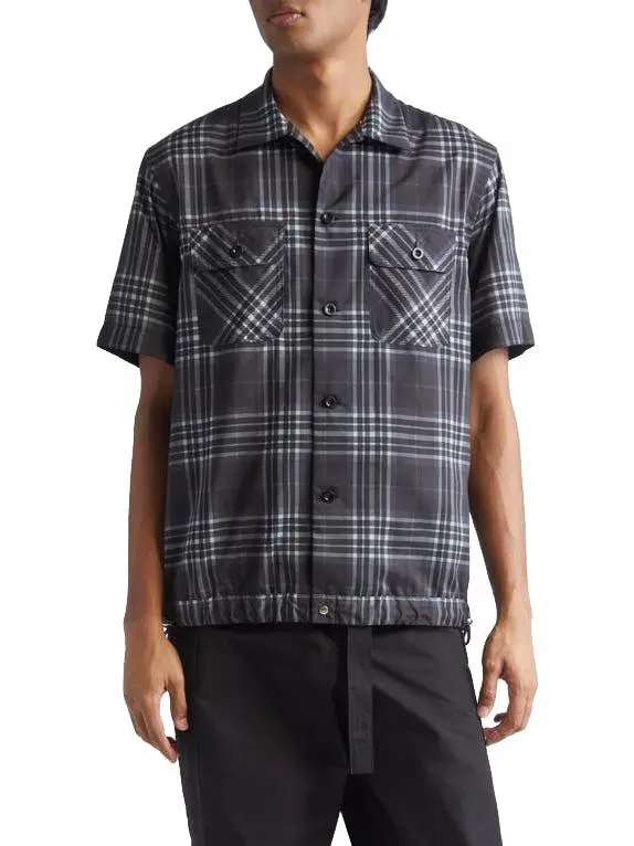Sacai Plaid Drawcord Hem Camp Shirt - Black