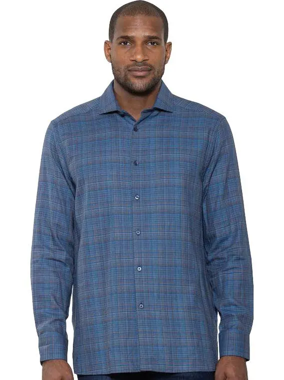 LUCHIANO VISCONTI Tri Color Basket Weave Shirt - Navy