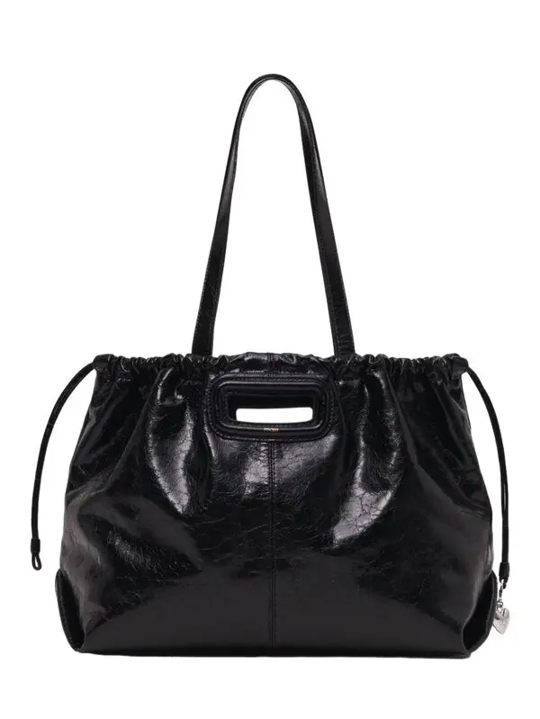 Maje Crackled Leather Milpli Tote Bag - Black