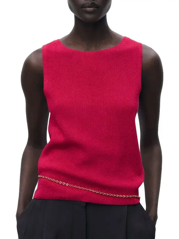 Mango Fine Rib Sweater Tank - Fuchsia