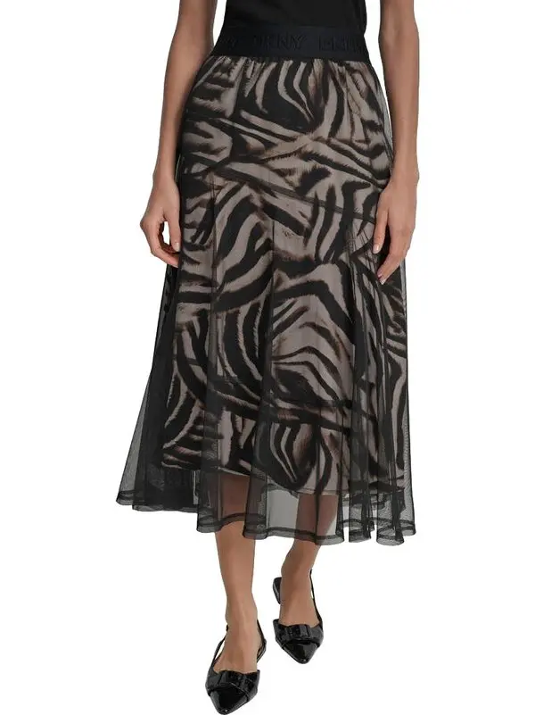 Dkny Zebra Stripe Layered Mesh A-line Skirt - Blurred Zebra