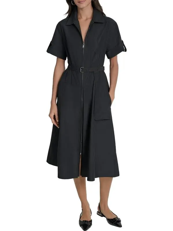 Dkny Zip Front Cargo Dress - Black