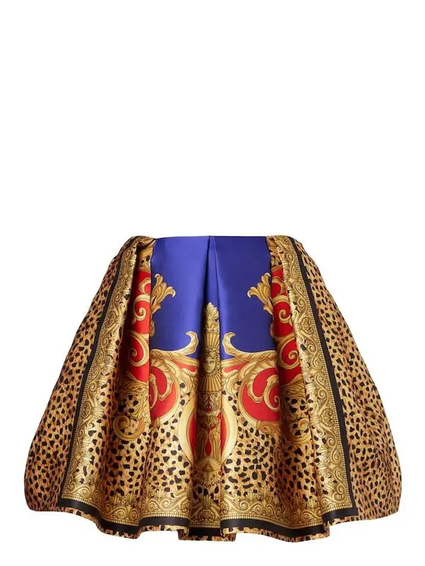 Versace Pleated Printed Satin Miniskirt - Multicoloured