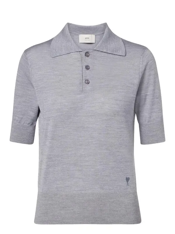 Ami Wool And Silk Polo Shirt - Grey