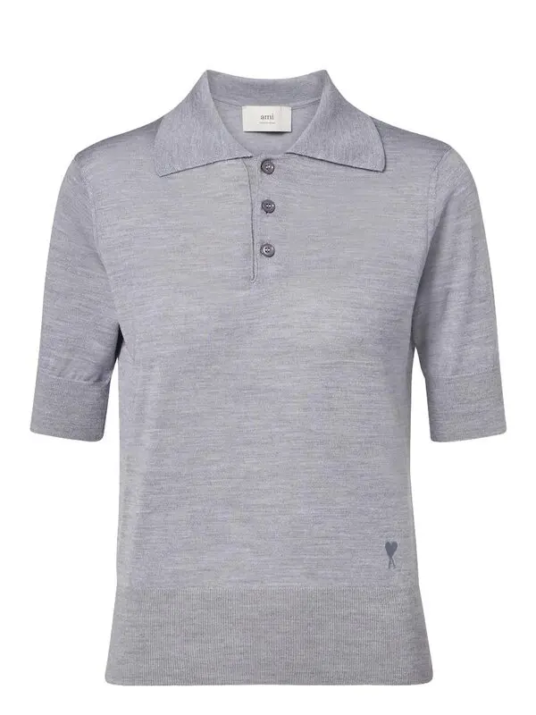 AMI Paris Wool And Silk Polo Shirt - Grey