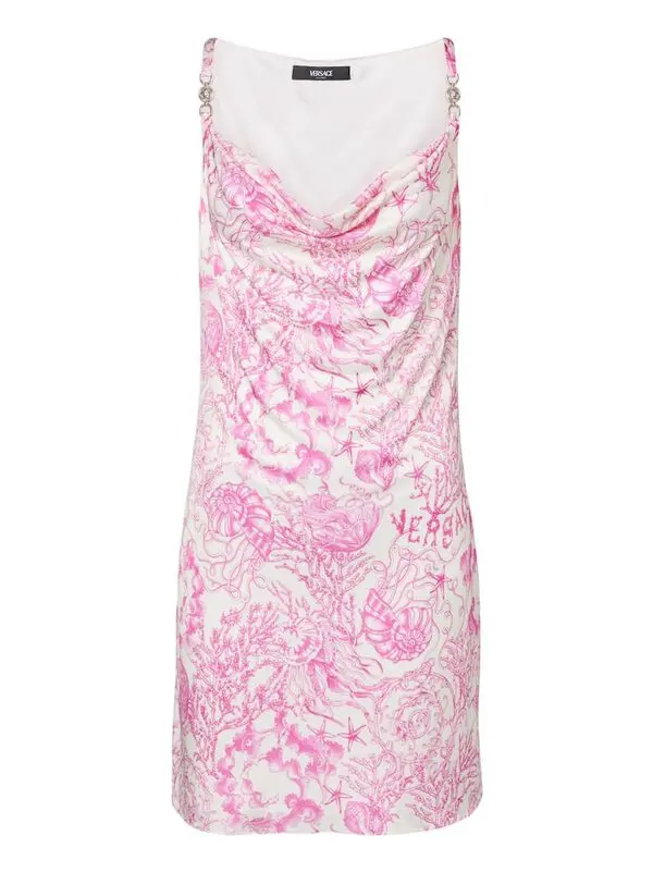 Versace Underwater Barocco Draped Satin Minidress - Pink