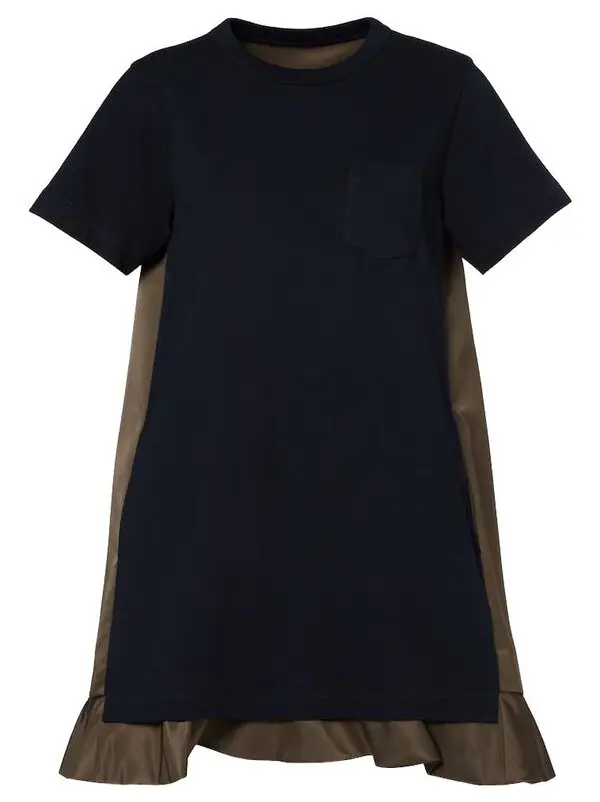 Sacai Jersey And Twill Minidress - Black