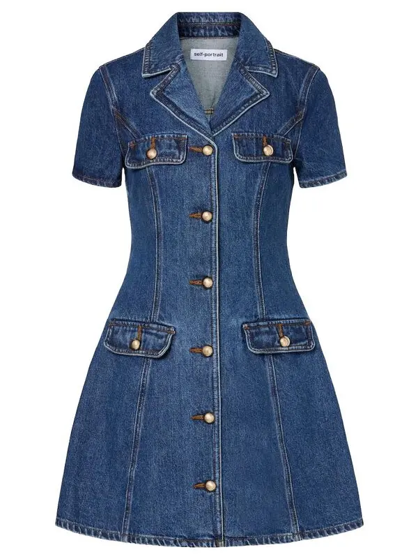 SELF-PORTRAIT Denim Shirt Dress - Blue