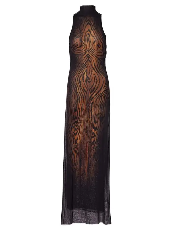 Jean Paul Gaultier Printed Mesh Maxi Dress - Brown
