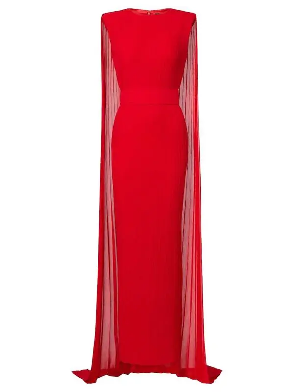 Solace London Tavia Caped Pleated Gown - Red