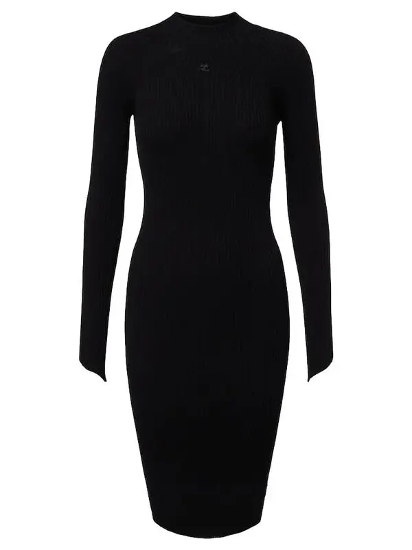COURREGES Courrèges Ribbed-knit Jersey Mini Dress - Black