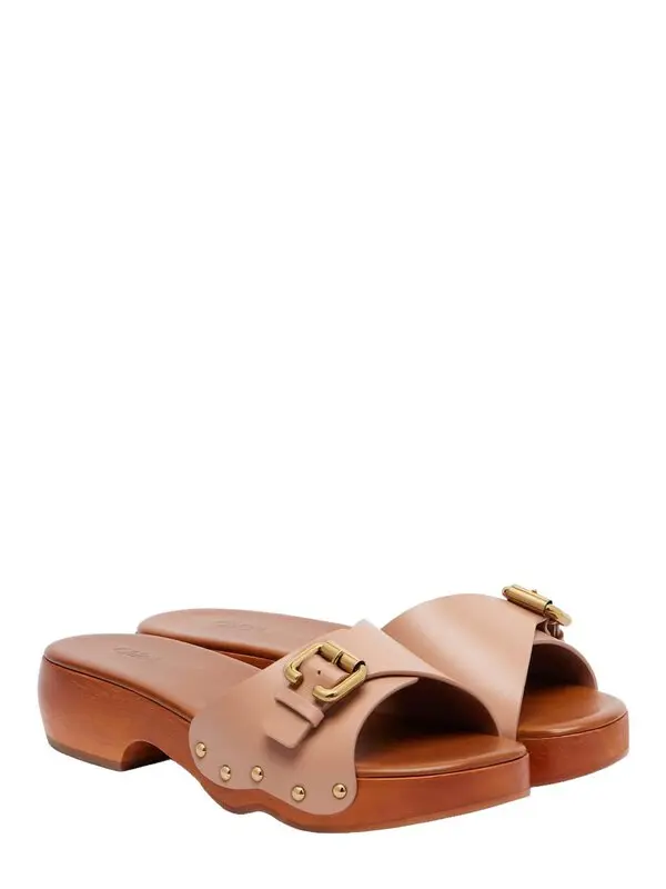 Chloé Jeannette 40 Embellished Leather Clogs - Pink