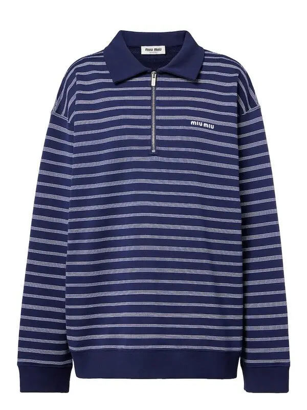 Miu Miu Striped Cotton Half-zip Polo Shirt - Blue