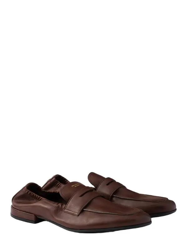 Prada Shuffle Antiqued Leather Loafers - Brown