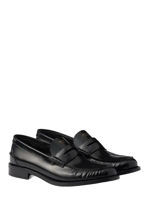 Prada Brushed Leather Loafers - Black