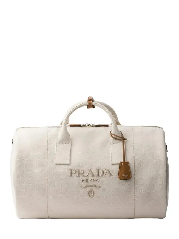 Prada Linen Blend Duffle Bag - Neutral