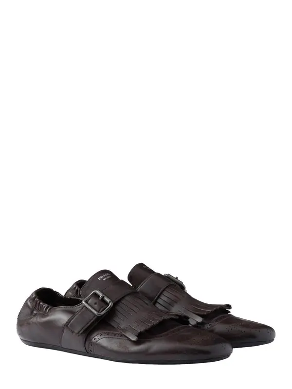 Prada Fringed Monk Strap Shoes - Dark Brown
