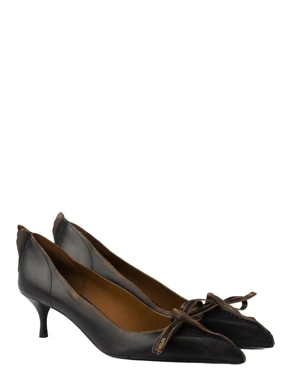 Prada Antiqued Leather Pumps - Black