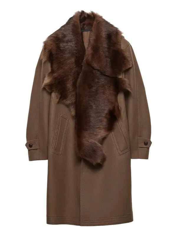Prada Wool Coat With Shearling Collar - Bark Brown
