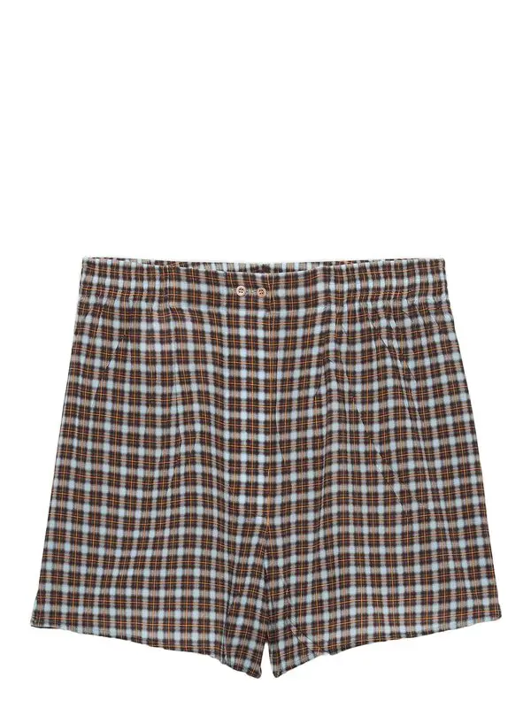 Prada Checked Georgette Shorts - Turquoise/cocoa Brown