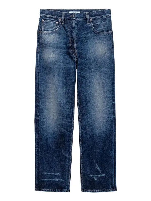 Prada Five-pocket Washed Denim Jeans - Blue
