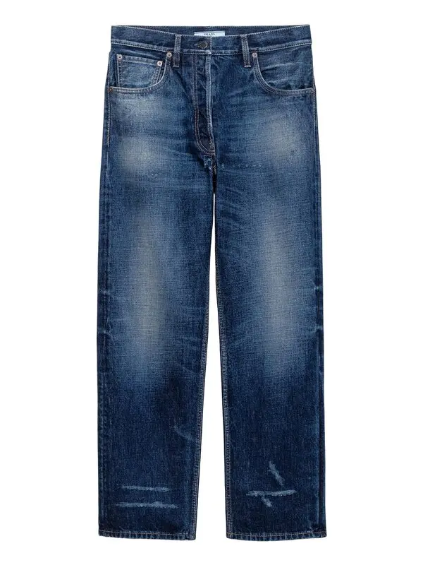 Prada Five-pocket Washed Denim Jeans - Navy