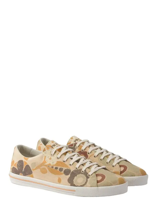 Prada Laced Floral Print Canvas Sneakers - Desert Beige