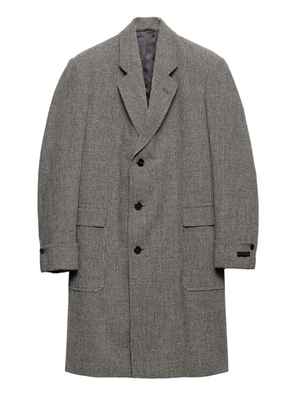 Prada Single-breasted Houndstooth Wool Coat - Grey