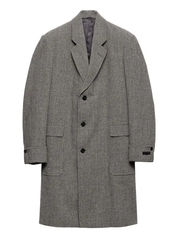 Prada Single-breasted Houndstooth Check Wool Coat - Slate Gray