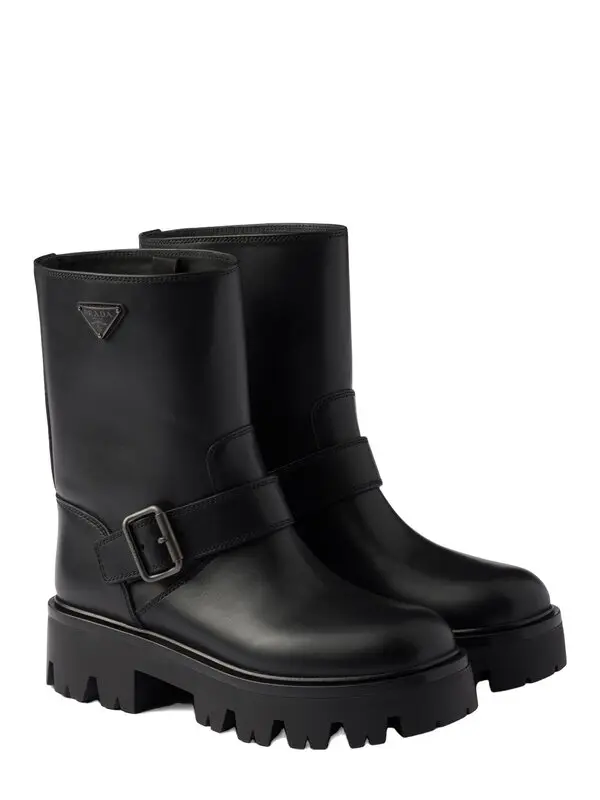 Prada Leather Booties - Black