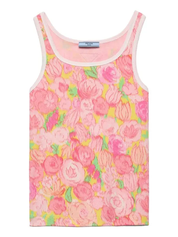 Prada Printed Ribbed Knit Tank Top - Pink