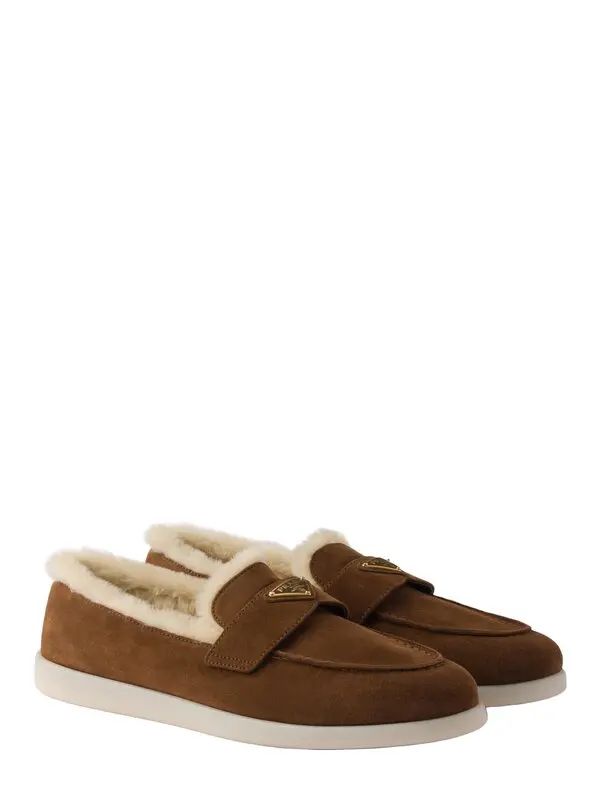 Prada Suede And Shearling Loafers - Brown