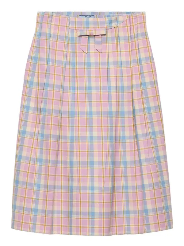 Prada Checked Cotton Midi Skirt - Alabaster Pink