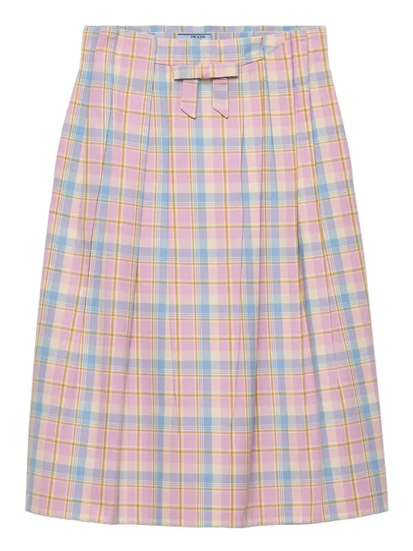 Prada Checked Cotton Midi Skirt - Pink