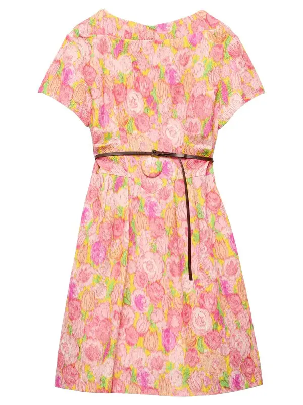 Prada Floral Print Cloquet Dress - Pink