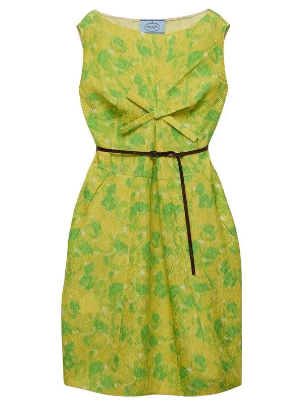 Prada Floral Print Cloquet Dress - Yellow