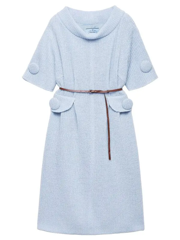 Prada Mouliné Wool Knit Dress - Light Blue