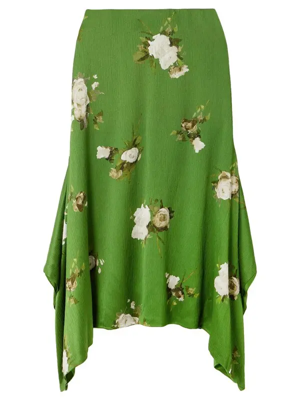 Erdem Draped Floral-print Crepon Midi Skirt - Green