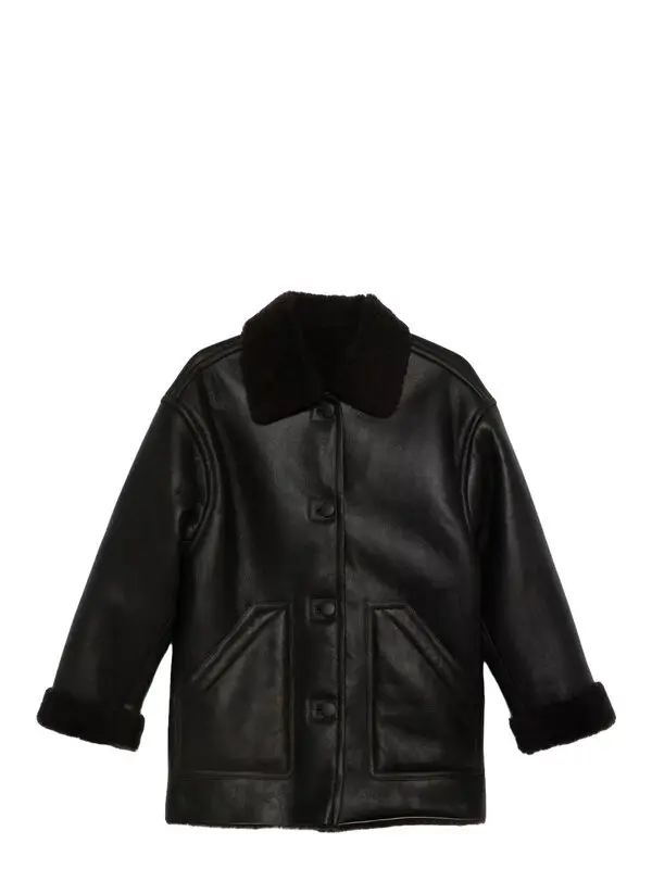 Sandro Leather Short Coat - Black