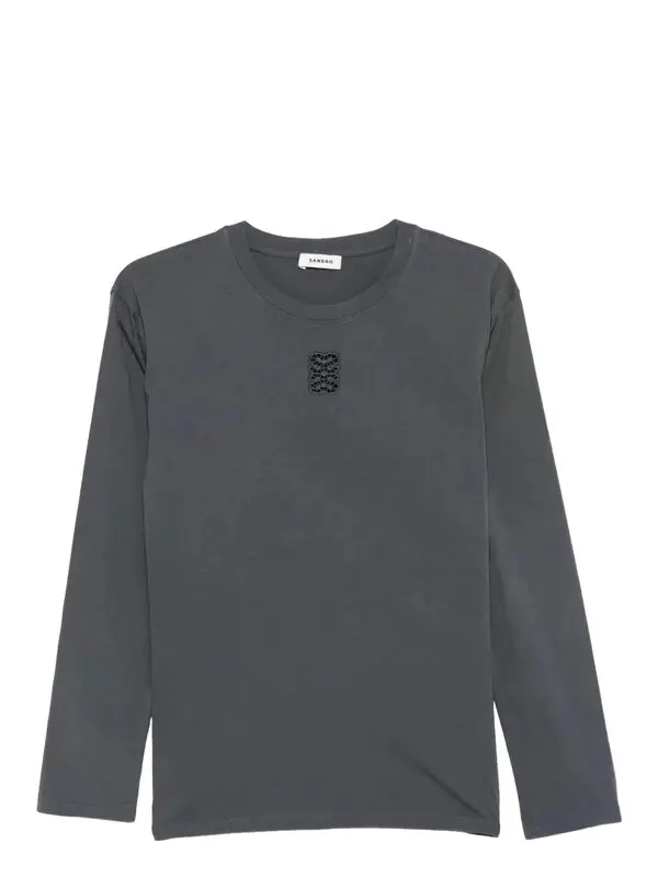 Sandro Embroidered Long-sleeve T-shirt - Grey