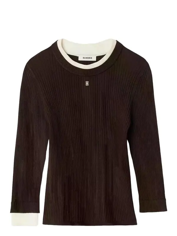 Sandro Ribbed Round-neck Top - Brown