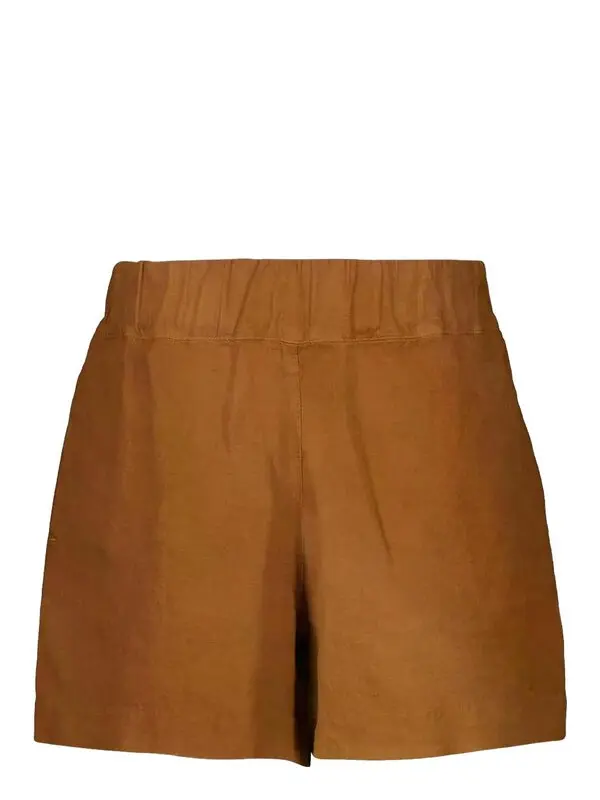 120% Lino Linen Elastic-waist Shorts - Brown