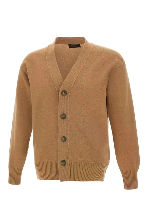 GRAN SASSO V-neck Ribbed-edge Cardigan - Brown