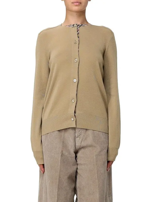 Burberry Round Neck Button-up Sweater - Beige