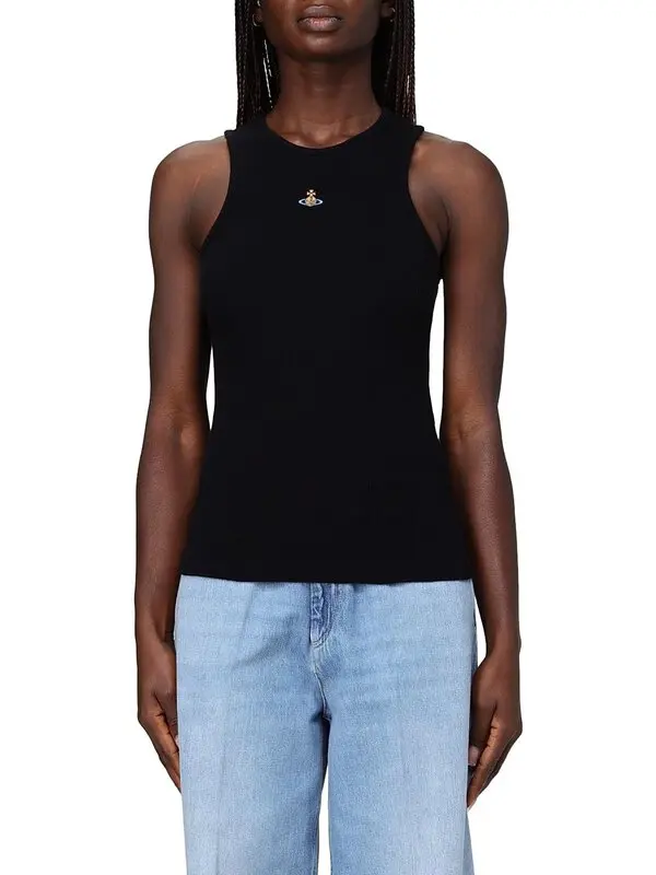 VIVIENNE WESTWOOD Cotton Ribbed Tank Top With Logo - Black