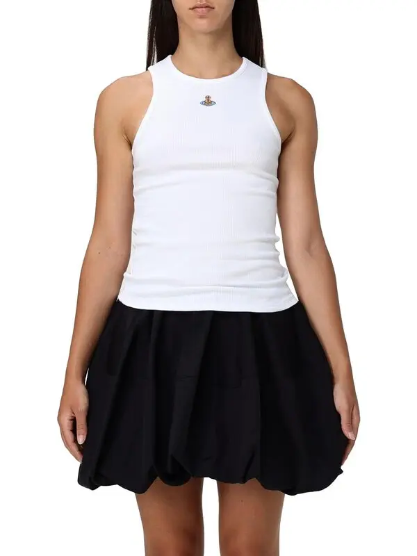 VIVIENNE WESTWOOD Cotton Ribbed Tank Top With Logo - White